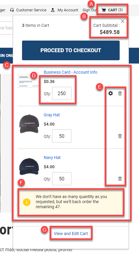 Shopping Cart Features